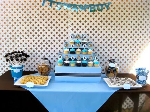 Decoración baby shower azul y cafe - Imagui