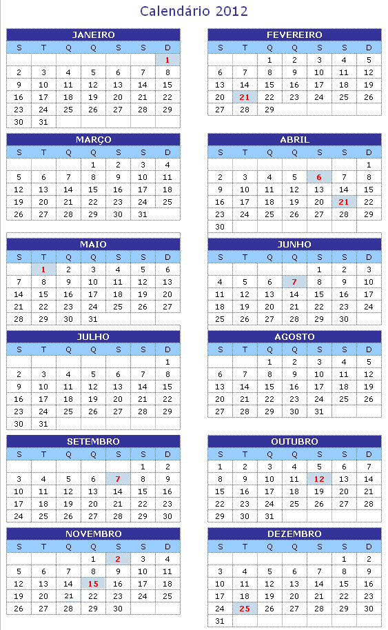 Calendario 2012 con feriados - 13 fotos e imágenes gratis - Imagui