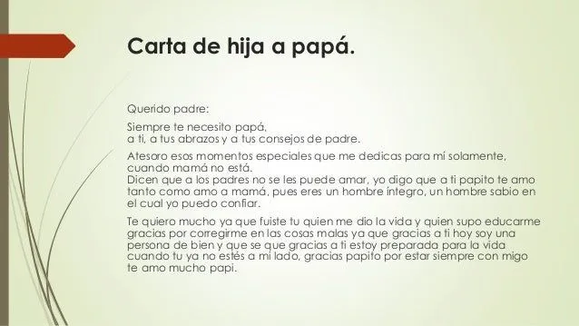 Carta para papa de su hija - Imagui