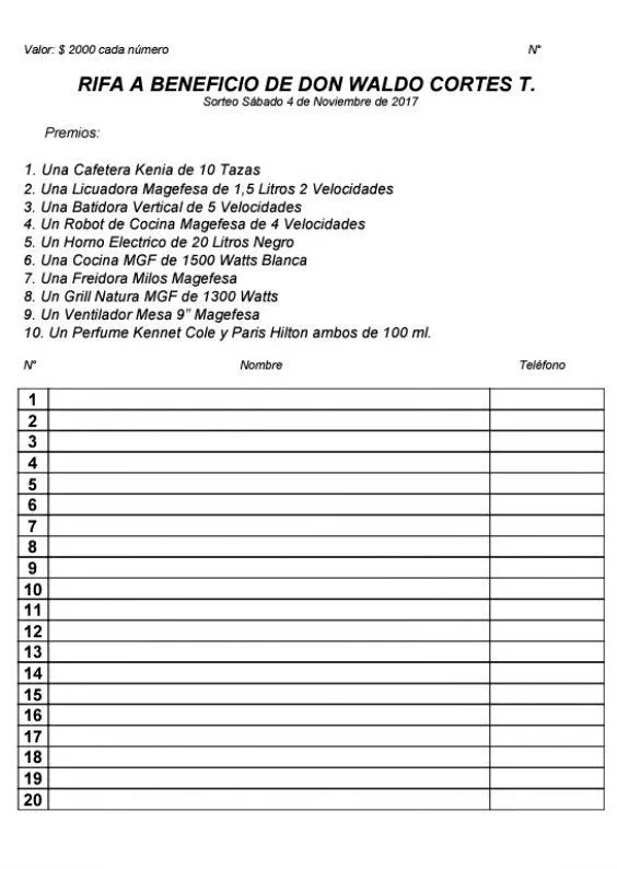 Formato de rifa en excel - Imagui