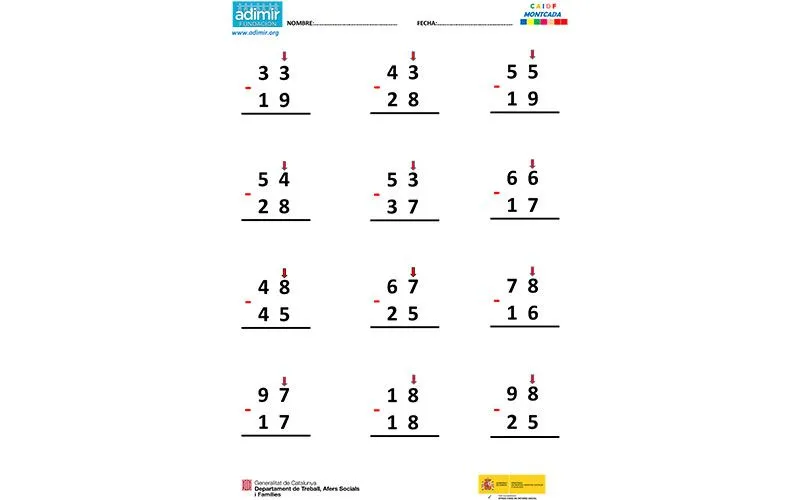 Fichas de restas verticales - Imagui