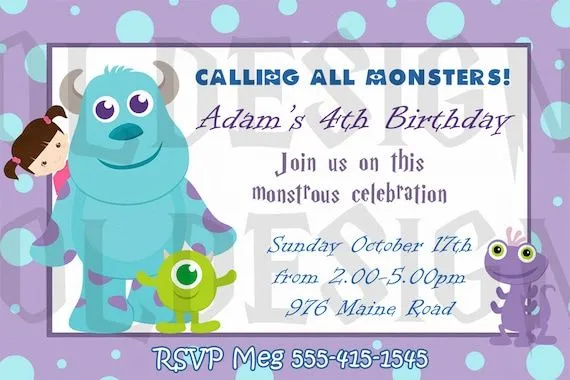Tarjetas de invitación de Boo de Monsters Inc - 5 fotos e imágenes ...