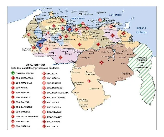 Mapa deve nezuela con sus estados y capitales - Imagui
