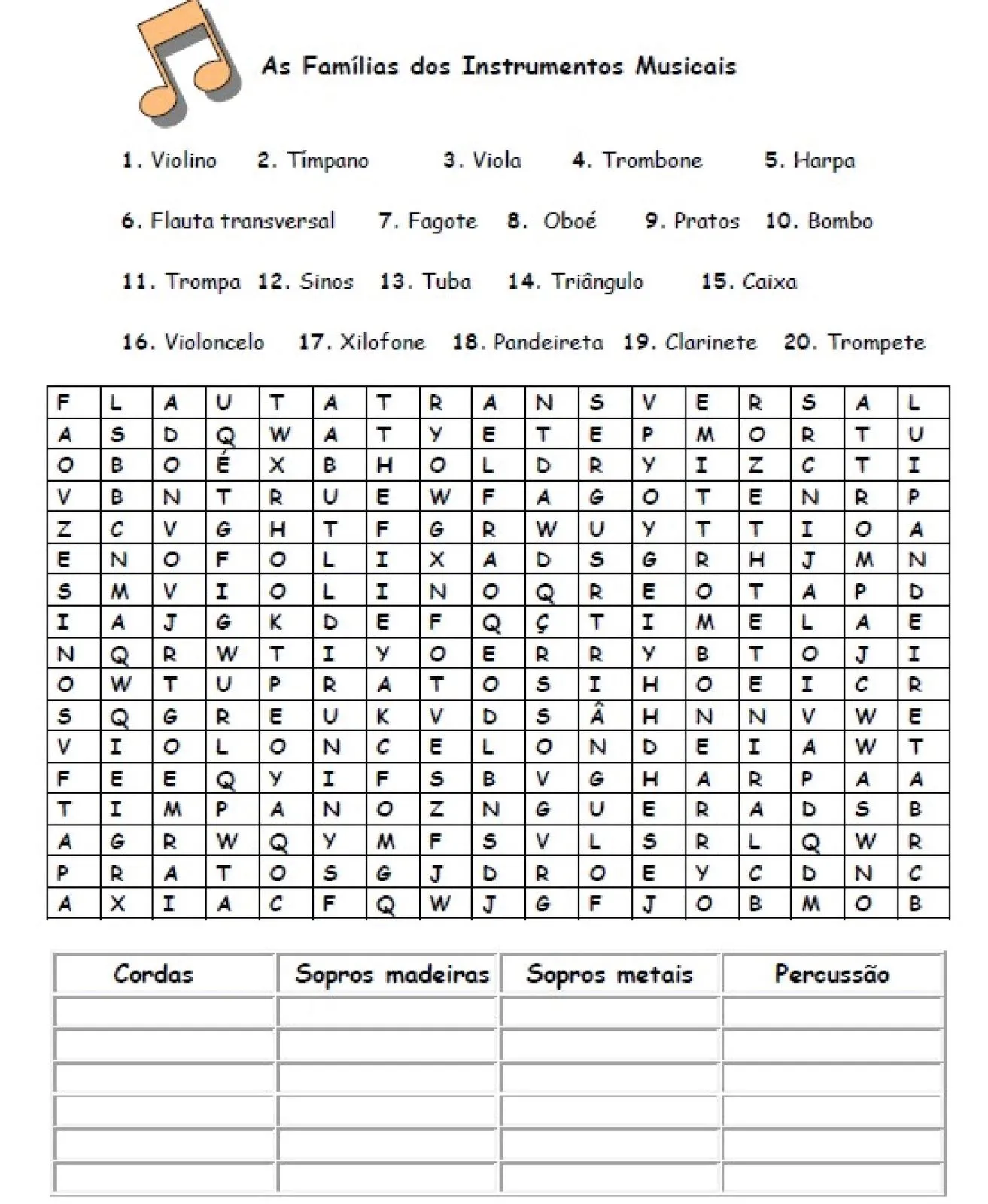 Sopa de letras de instrumentos - 11 fotos e imágenes gratis - Imagui